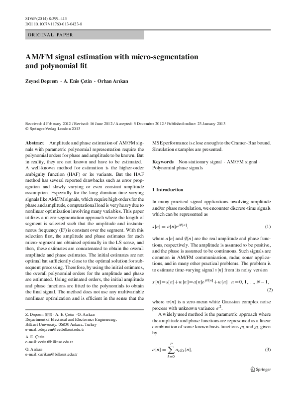 (PDF) AM/FM signal estimation with micro-segmentation and polynomial fit