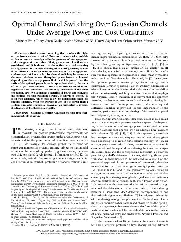 (PDF) Optimal Channel Switching over Gaussian Channels under Average ...