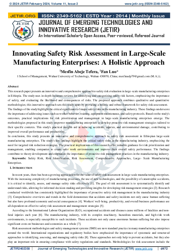 (PDF) Innovating Safety Risk Assessment in Large-Scale Manufacturing ...
