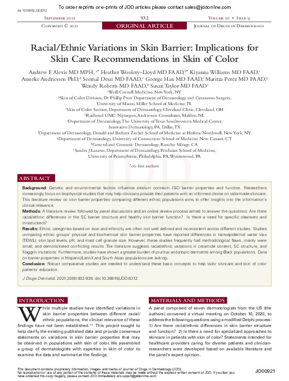 (PDF) Racial/Ethnic Variations in Skin Barrier: Implications for Skin ...