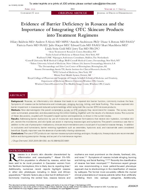 (PDF) Evidence of Barrier Deficiency in Rosacea and the Importance of ...