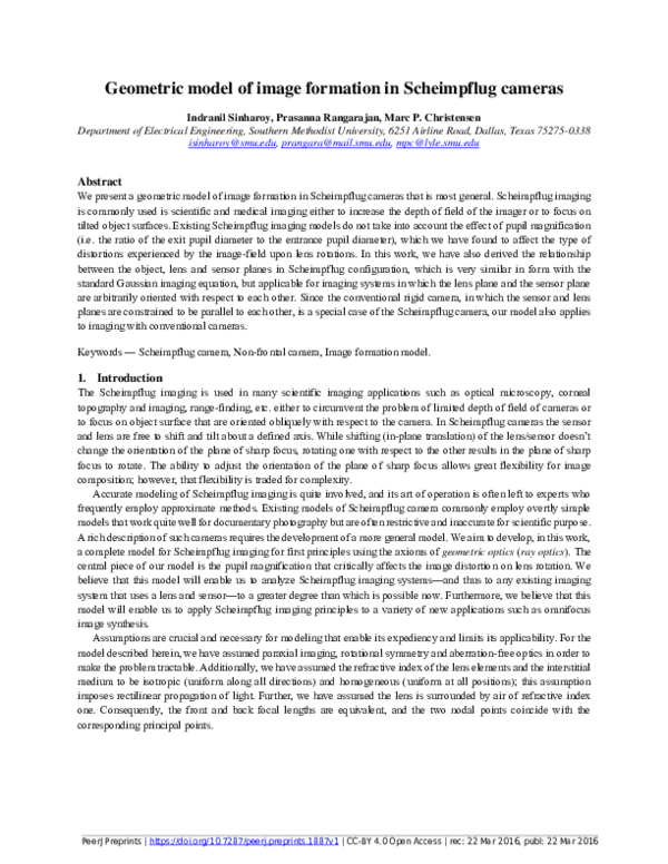 (PDF) Geometric model of image formation in Scheimpflug cameras