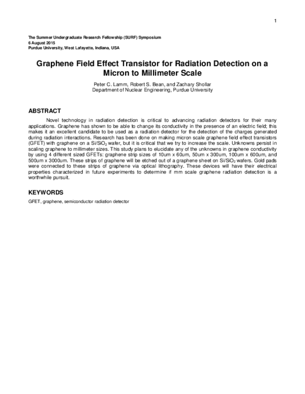 Pdf Graphene Field Effect Transistor For Radiation Detection On A Micron To Millimeter Scale