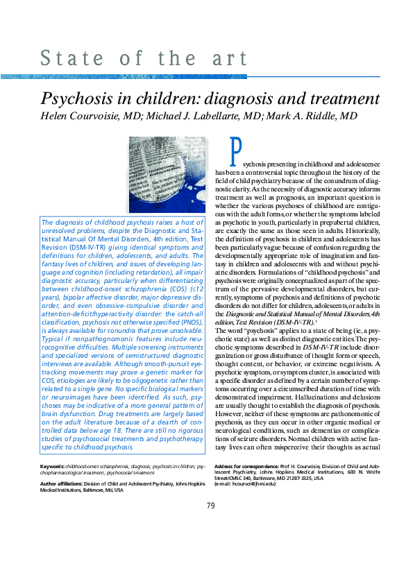 (PDF) Psychosis in children: diagnosis and treatment