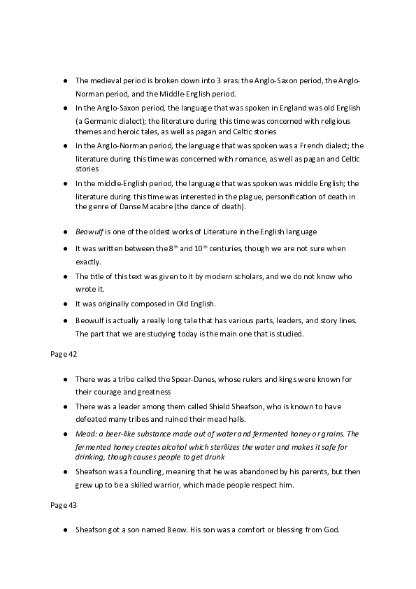 (DOC) Beowulf Summary