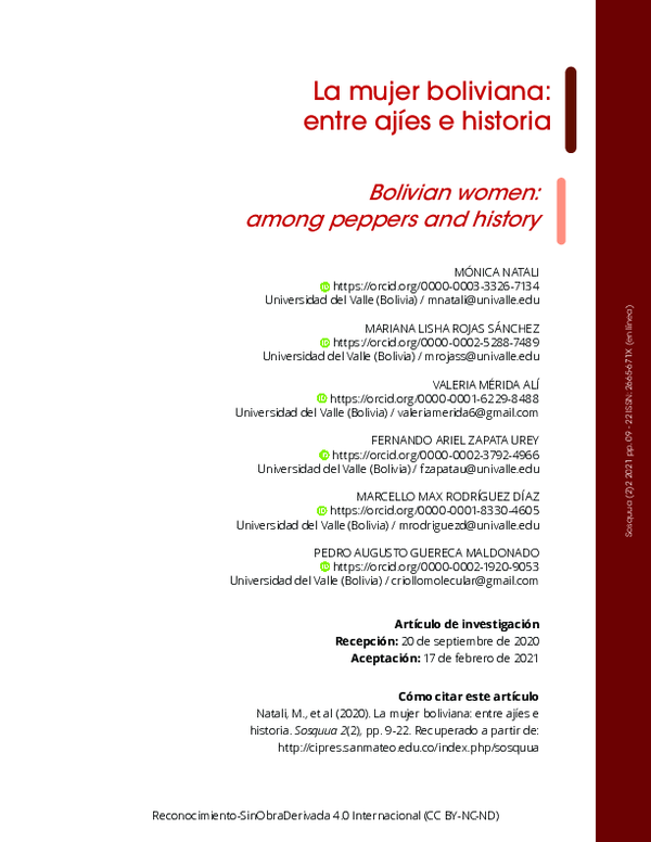 (PDF) La mujer boliviana. Entre ajíes e historia