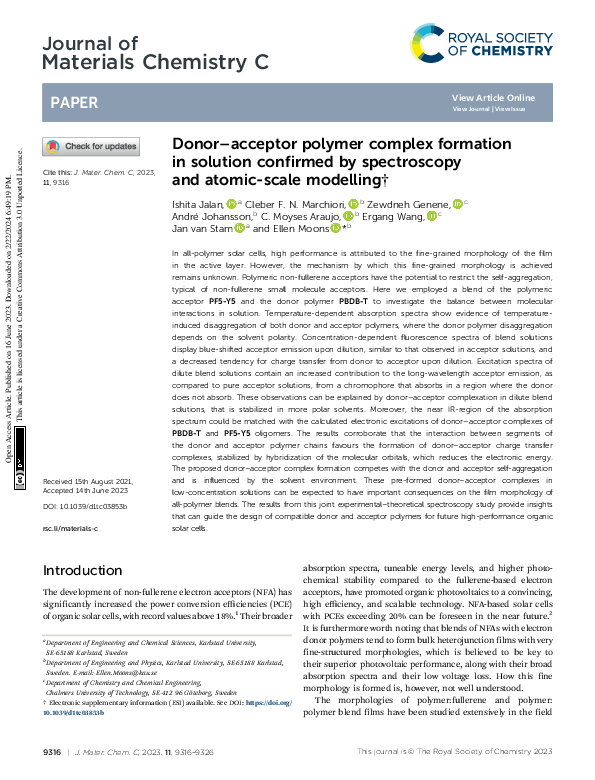 (PDF) Donor–acceptor polymer complex formation in solution confirmed by spectroscopy and atomic ...