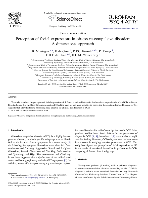(PDF) Perception of facial expressions in obsessive-compulsive disorder ...