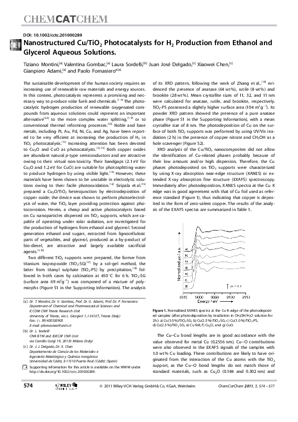 (PDF) Nanostructured Cu/TiO2 Photocatalysts for H2 Production from ...