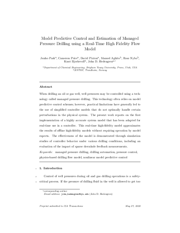 (PDF) Model predictive control and estimation of managed pressure drilling using a real-time ...