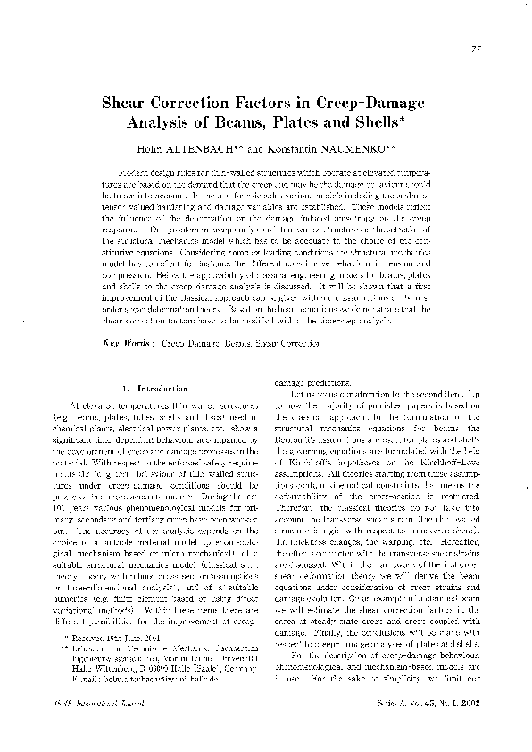 (PDF) Creep and Fatigue at Elevated Temperatures. Shear Correction ...