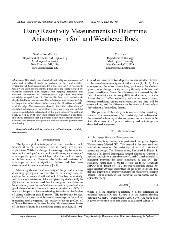 (PDF) Using Resistivity Measurements to Determine Anisotropy in Soil ...