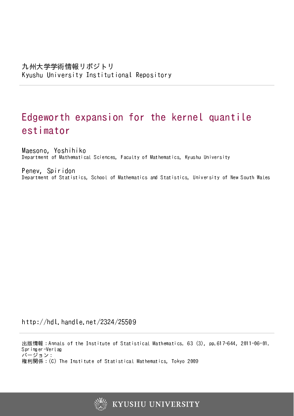 (PDF) Edgeworth expansion for the kernel quantile estimator