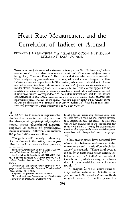 (PDF) Heart Rate Measurement and the Correlation of Indices of Arousal