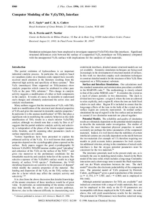 (PDF) Computer Modeling of the V2O5/TiO2 Interface | Dean Sayle - Academia.edu