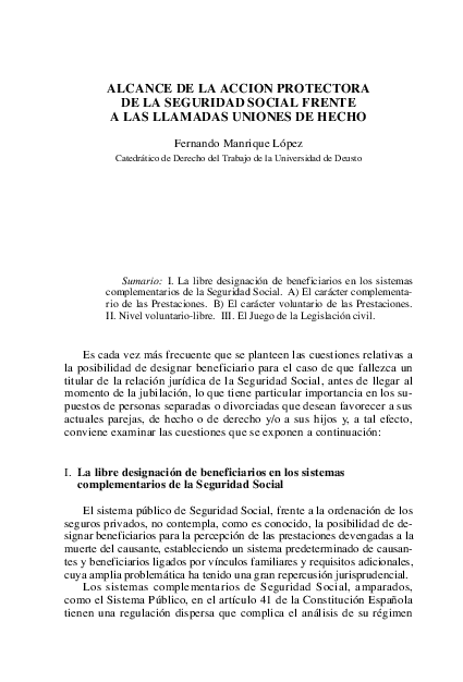 (PDF) Alcance de la acción protectora de la Seguridad Social frente a ...