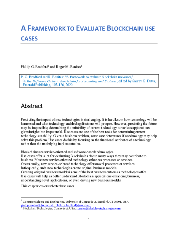 Pdf A Framework To Evaluate Blockchain Use Cases
