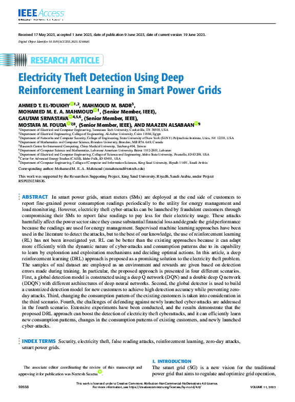 Pdf Electricity Theft Detection Using Deep Reinforcement Learning In