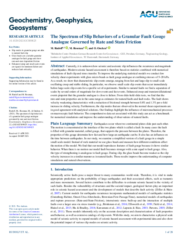 (PDF) The Spectrum of Slip Behaviors of a Granular Fault Gouge Analogue ...