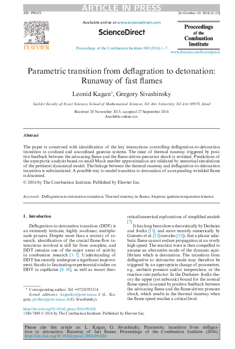 (PDF) Parametric transition from deflagration to detonation: Runaway of ...