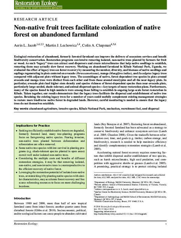 (PDF) Non‐native fruit trees facilitate colonization of native forest ...