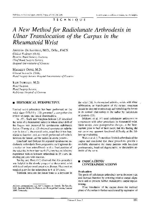 (PDF) A New Method for Radiolunate Arthrodesis in Ulnar Translocation ...