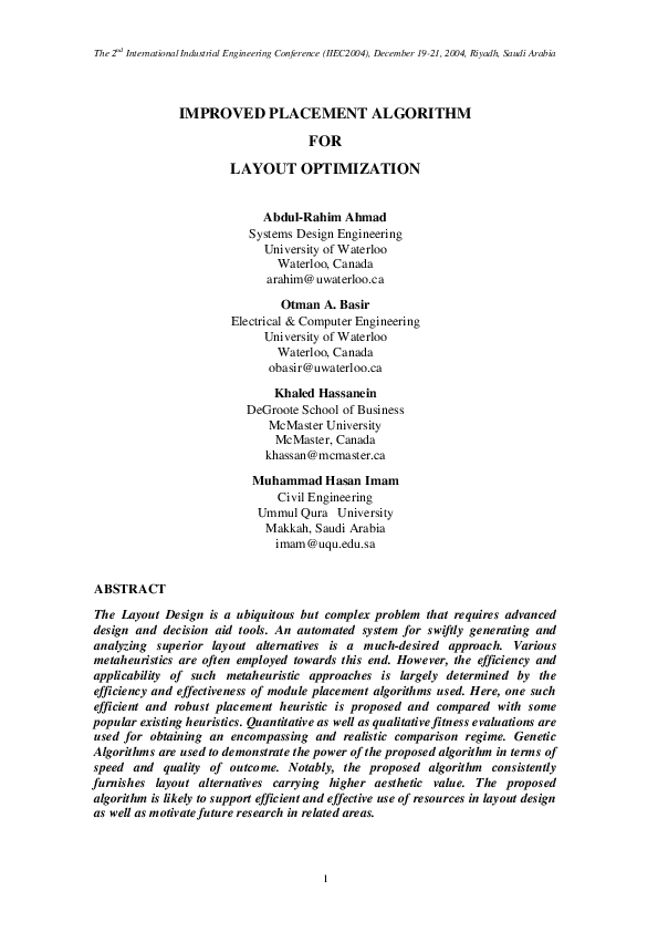 (PDF) Efficient Layout Optimization via Placement Heuristic
