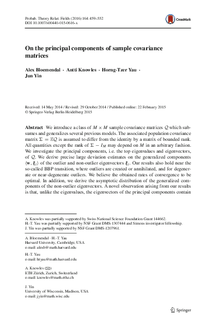 (PDF) On the principal components of sample covariance matrices