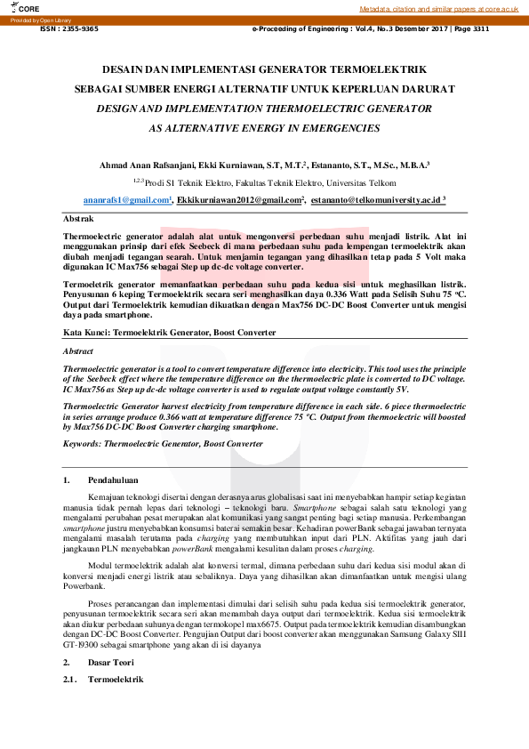 (PDF) Desain Dan Implementasi Generator Termoelektrik Sebagai Sumber ...