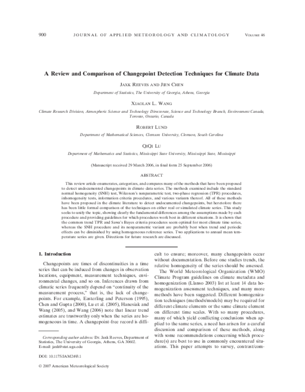 (PDF) A Review and Comparison of Changepoint Detection Techniques for Climate Data