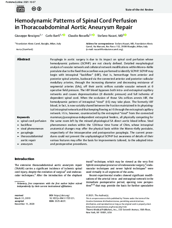 (PDF) Hemodynamic Patterns of Spinal Cord Perfusion in Thoracoabdominal ...