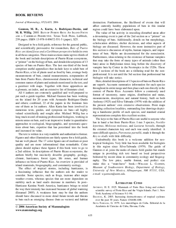 (PDF) Bats of Puerto Rico: an island focus and a Caribbean perspective