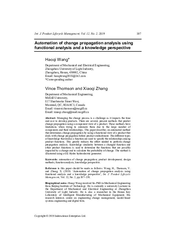 (PDF) Automation of change propagation analysis using functional analysis and a knowledge ...