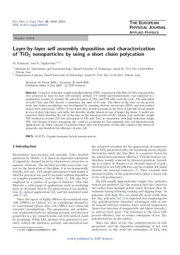 (PDF) Layer-by-layer self assembly deposition and characterization of TiO 2 nanoparticles by ...