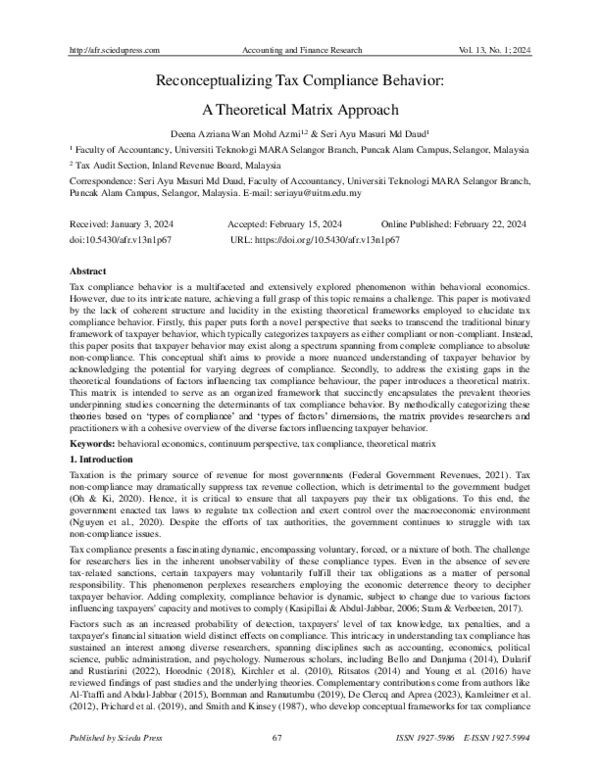 (PDF) Reconceptualizing Tax Compliance Behavior: A Theoretical Matrix ...