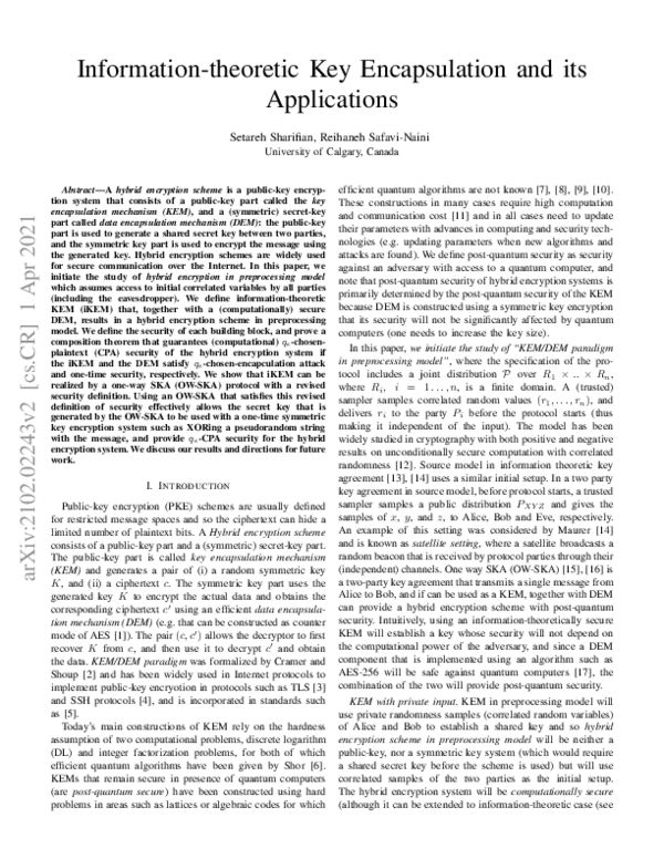 (PDF) Information-theoretic Key Encapsulation and its Applications