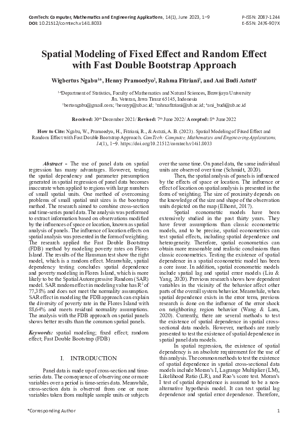 (PDF) Spatial Modeling of Fixed Effect and Random Effect with Fast Double Bootstrap Approach