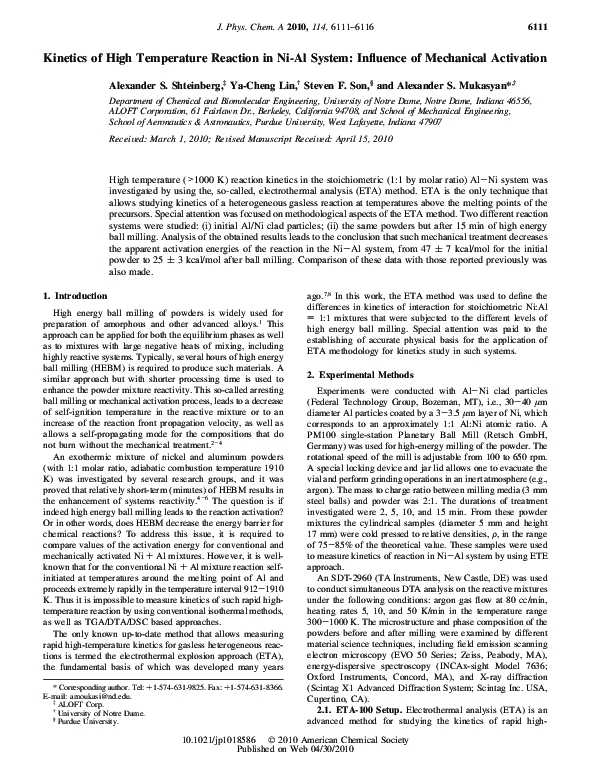 (PDF) Kinetics of High Temperature Reaction in Ni-Al System: Influence ...