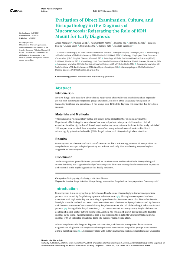 (PDF) Evaluation of Direct Examination, Culture, and Histopathology in ...