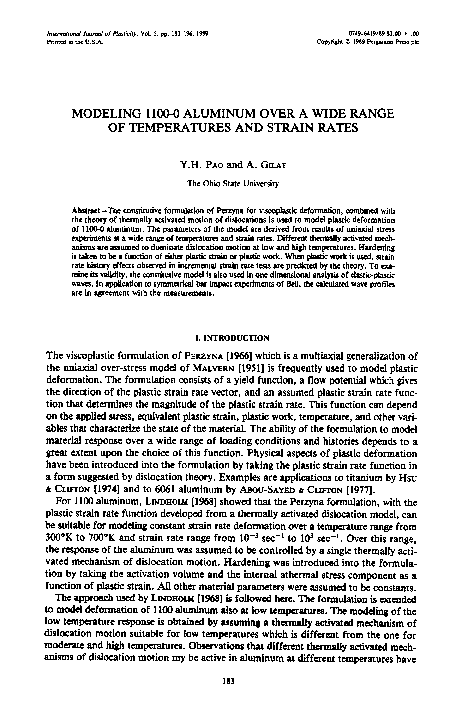 (PDF) Modeling 1100-0 aluminum over a wide range of temperatures and ...