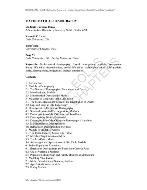 (PDF) 28 Mathematical Demography