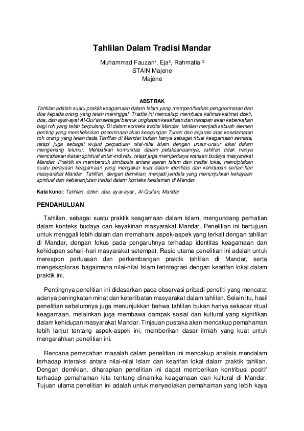 (PDF) Tahlilan Dalam Tradisi Mandar