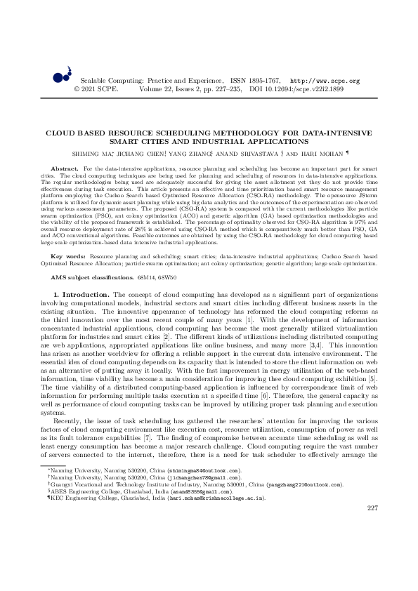 (PDF) Cloud based Resource Scheduling Methodology for Data-Intensive Smart Cities and Industrial ...