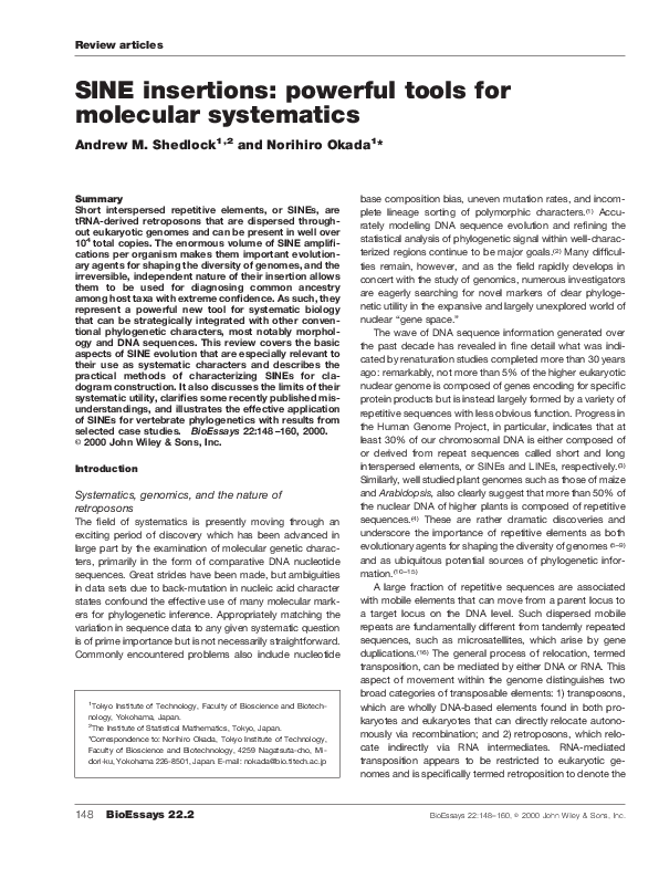 (PDF) SINE insertions: powerful tools for molecular systematics