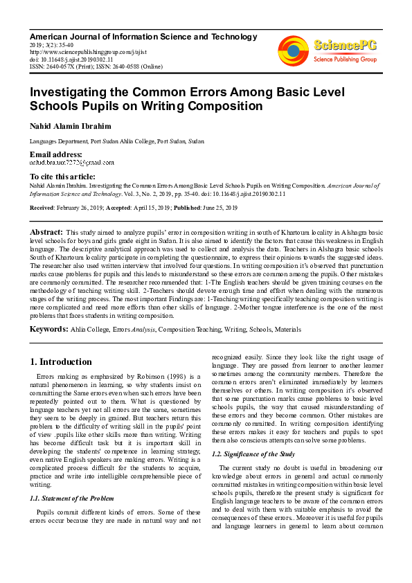 (PDF) Investigating the Common Errors Among Basic Level Schools Pupils on Writing Composition