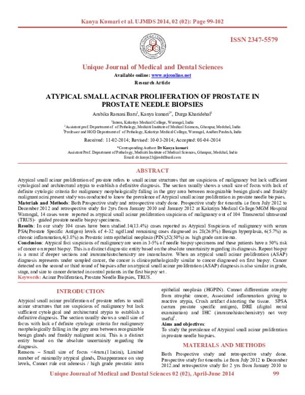 (PDF) Atypical Small Acinar Proliferation of Prostate in Prostate ...