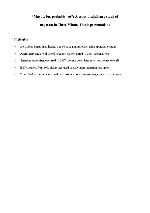 (PDF) “Maybe, but probably not”: A cross-disciplinary study of negation ...