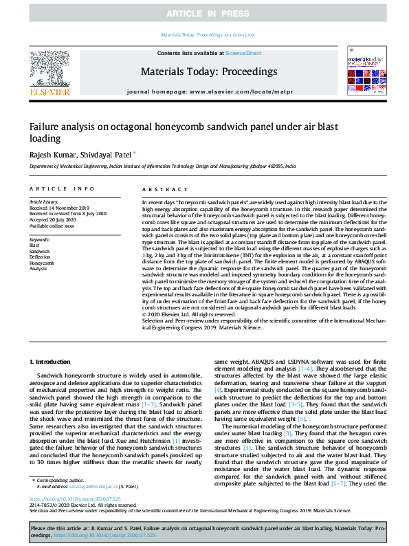 (PDF) Failure analysis on octagonal honeycomb sandwich panel under air blast loading