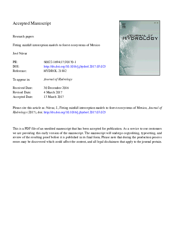 Pdf Fitting Rainfall Interception Models To Forest Ecosystems Of Mexico