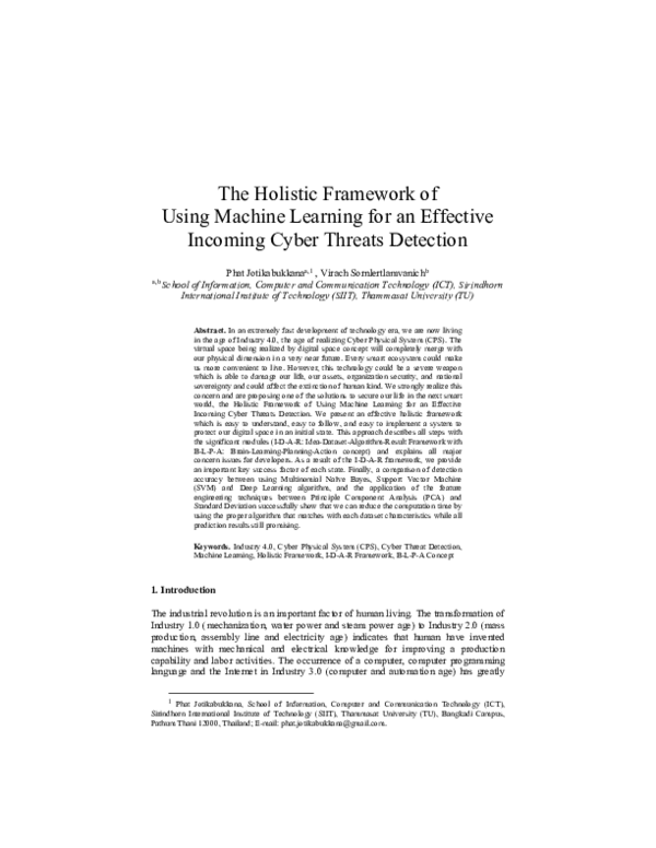 (PDF) The Holistic Framework of Using Machine Learning for an Effective Incoming Cyber Threats ...